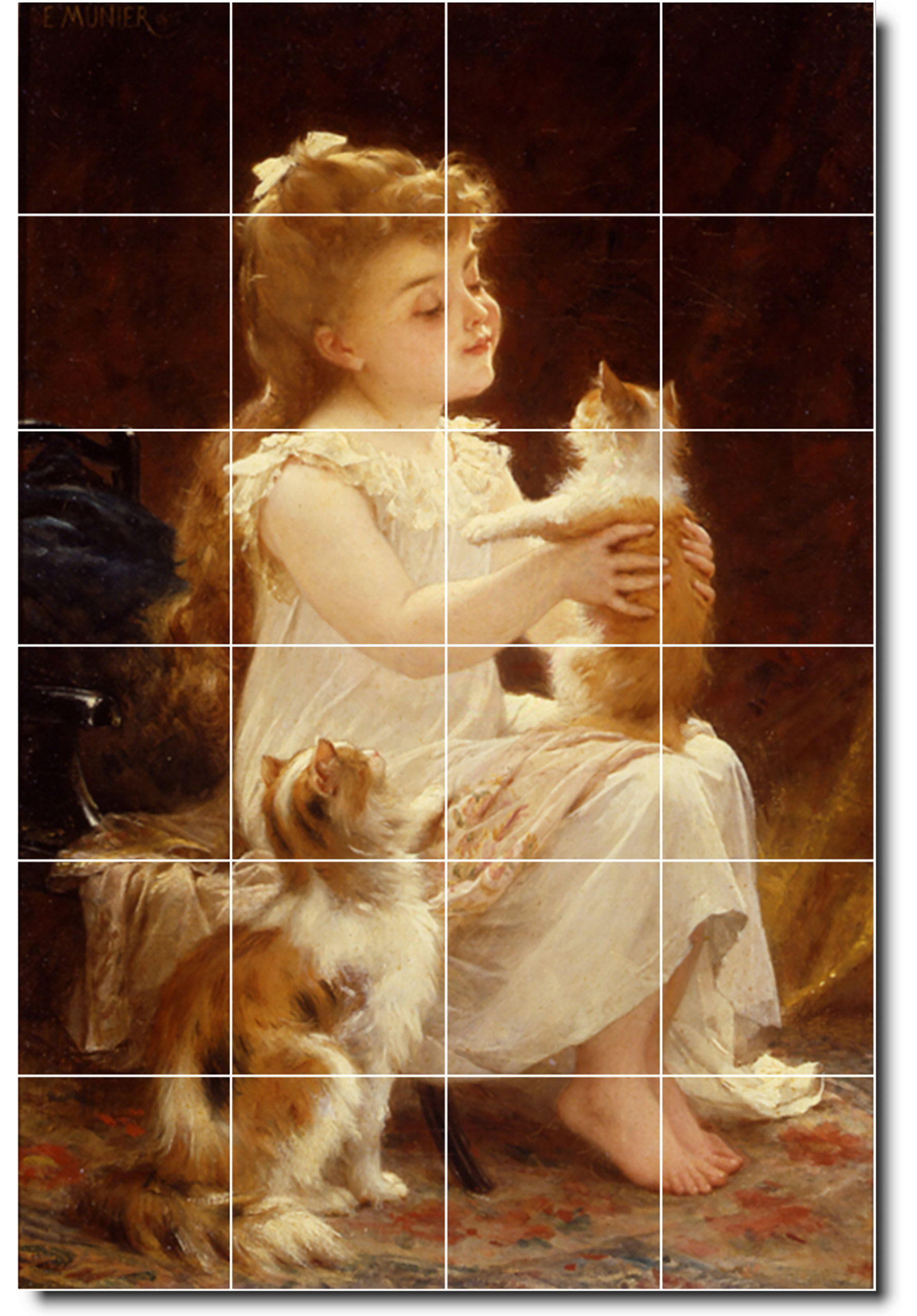 Emile Munier Animals Painting Ceramic Tile Mural #21, 32" Wide x 48 ...