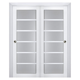 Sliding Bypass Doors, Veregio 7602 White & Frosted Glass, 48"x80" (2* 24x80) - Transitional ...