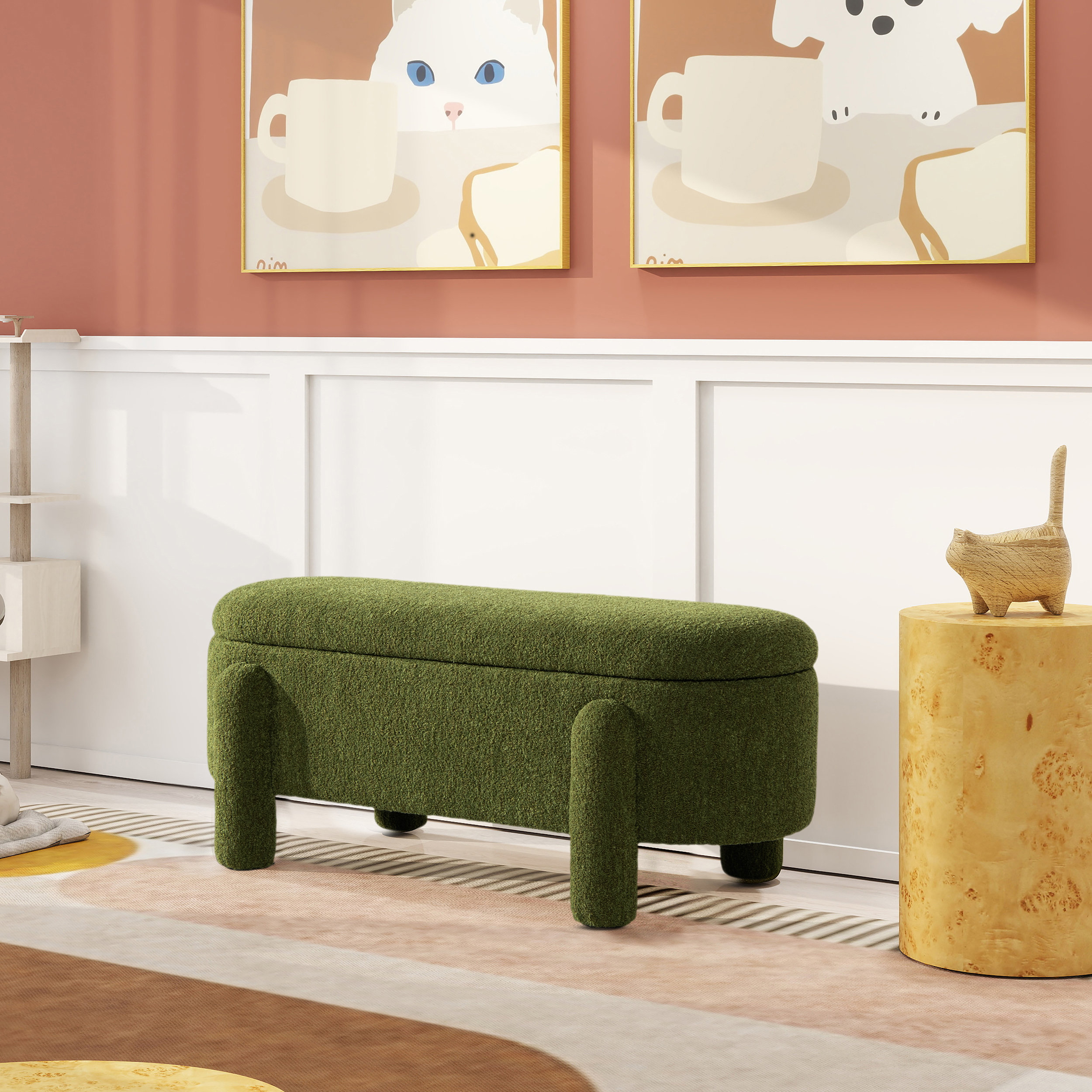 Hugo 49" Fully Upholstered Oval Boucle Storage Bench - Contemporary ...