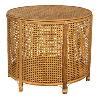 Round Bamboo and Rattan Round Accent Table, Natural - Asian - Side ...