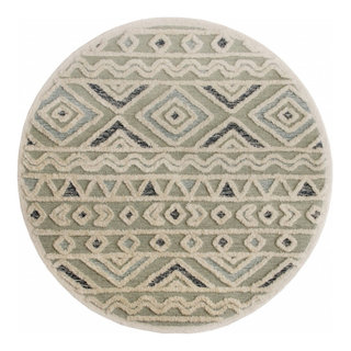 4' Round Cream Modern Geometric Area Rug - Scandinavian - Area Rugs ...