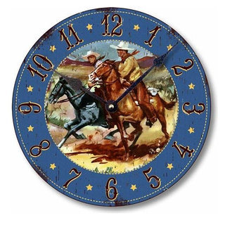Retro Western Cowboy Horses Wall Clock - Southwestern - Wall Clocks ...