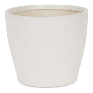 Large White Ceramic Pot with Swirls - Transitional - Outdoor Pots And ...