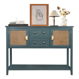 Console Entryway Table With Natural Rattan Door - Tropical - Console ...