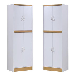Home Square 4 Shelf Wood Kitchen Pantry Set in White (Set of 2 ...