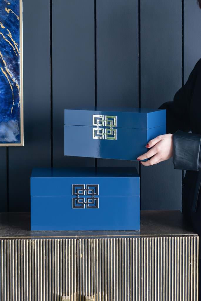 A&B Home Modern Blue Decorative Boxes With Silver Accent Set Of 2 ...