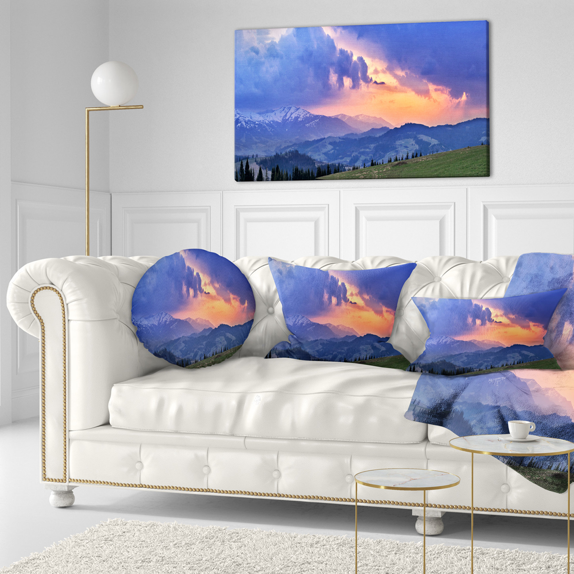Sunny Spring Evening Panorama Landscape Wall Throw Pillow, 12"x20 ...