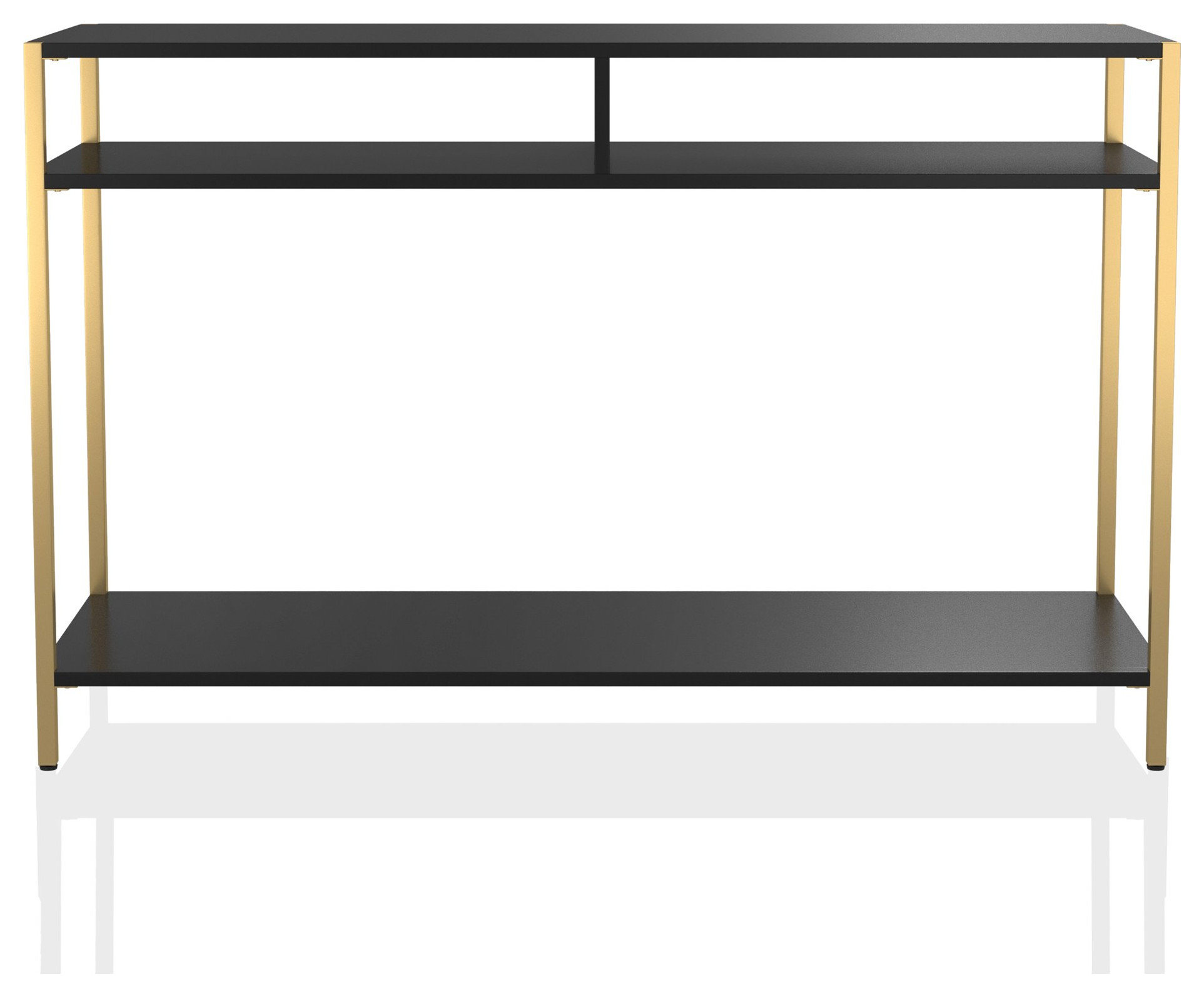 Contemporary Console Table, Golden Frame With Lower Shelf & 2 Cubbies ...