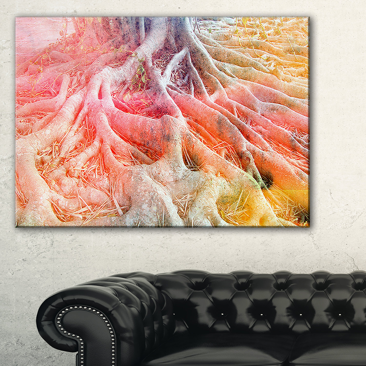 "Retro Tree Roots Watercolor" Trees Painting Canvas Print, 40"x20 ...