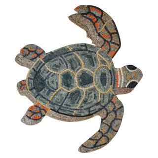 Sea Turtle Marble Mosaic, 39" X 45" - Beach Style - Tile Murals - by ...