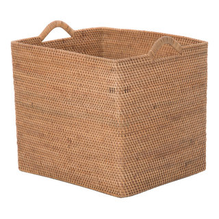 Loma Rectangular Tall Decorative Rattan Storage Basket with Ear Handles ...