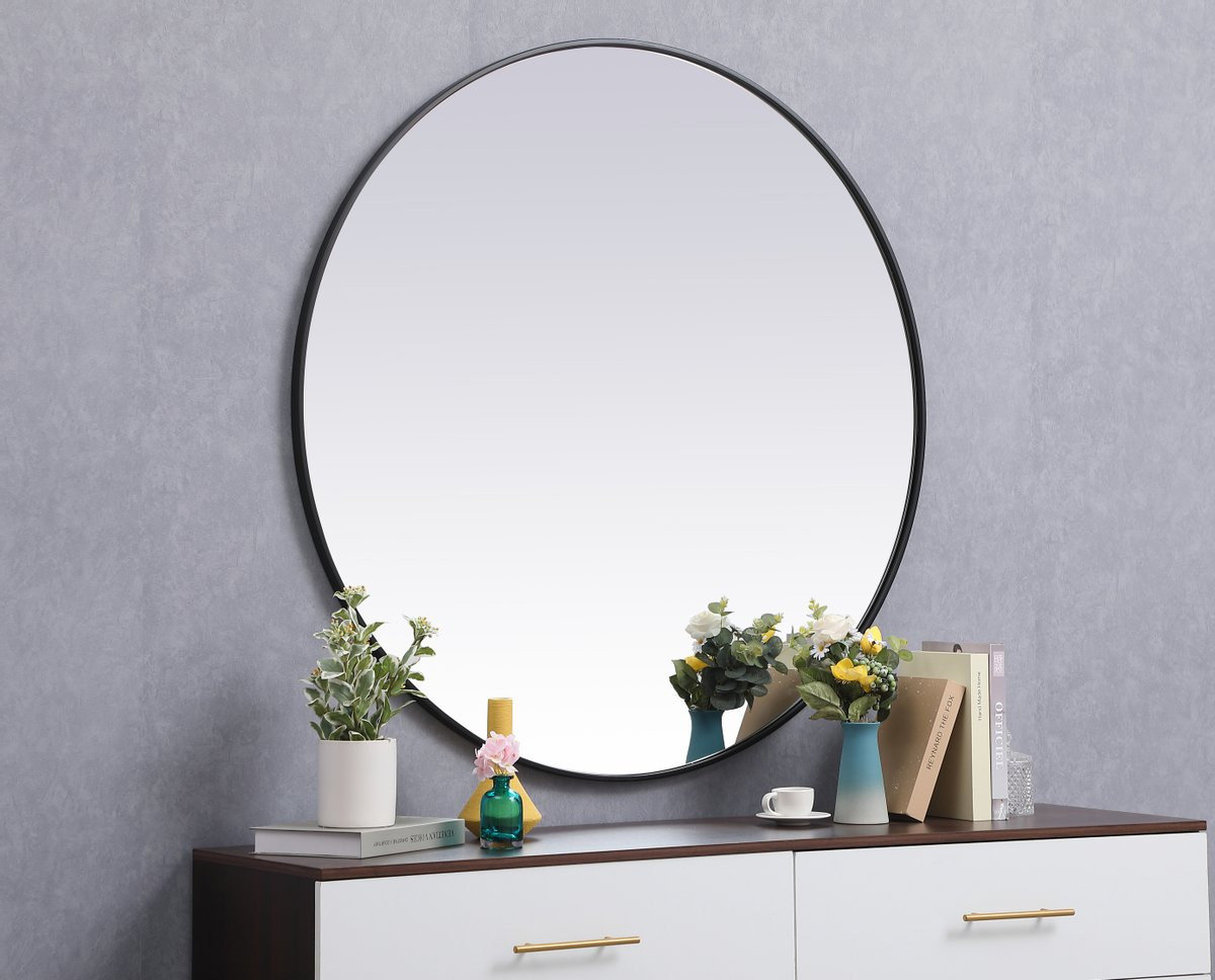 Home Living Metal Frame Round Mirror 45", 45" - Contemporary - Wall ...