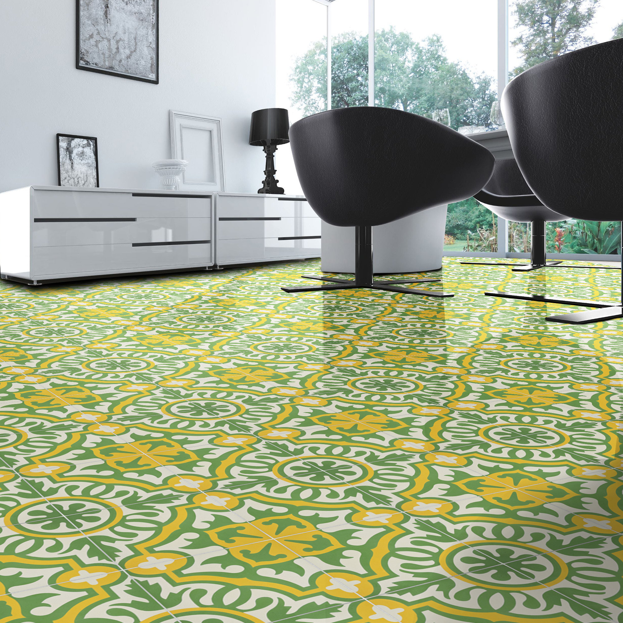 8"x8" Baha Handmade Cement Tile, Green/Yellow, Set of 12 - Contemporary ...