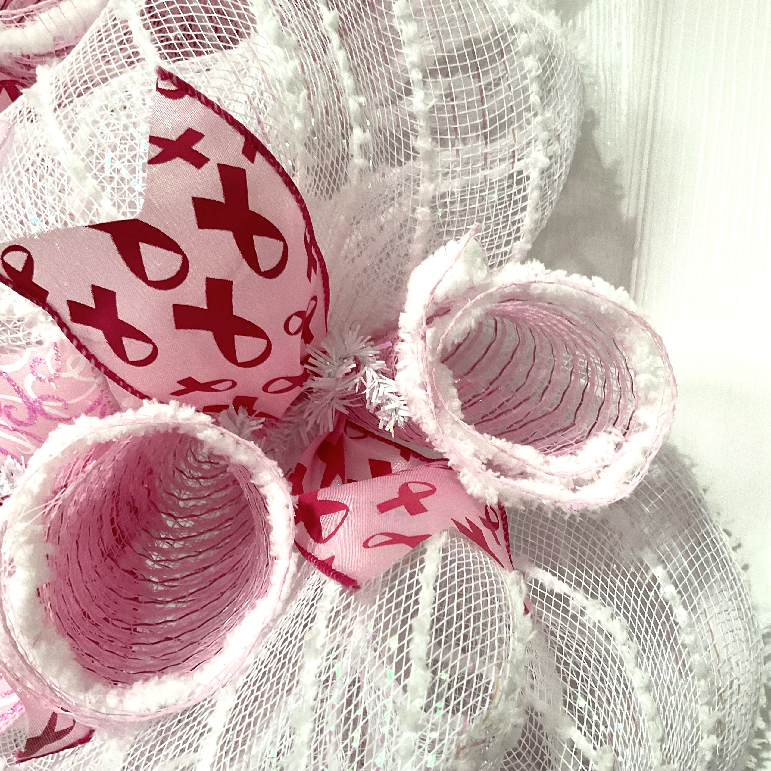 Breast Cancer Awareness Handmade Ribbon Wreath Deco Mesh - Contemporary ...
