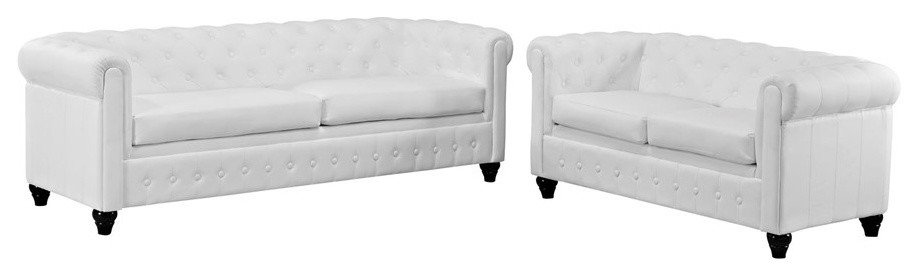 Modern White Earl 2 Piece Upholstered Vinyl Living Room Set, 31.5"Lx60 ...
