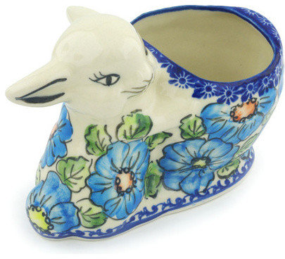 Polish Pottery 5" Stoneware Bunny Shaped Jar Hand-Decorated Design ...