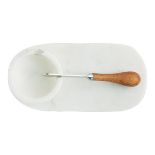 Marble Cheese Board Set With Bowl and Knife, White - Contemporary ...