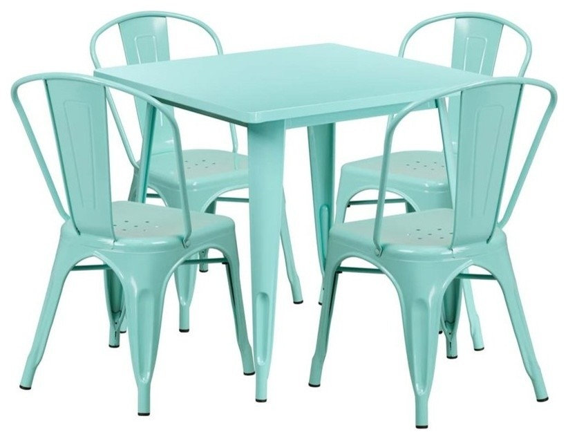 Bowery Hill 5 Piece Metal Patio Dining Set in Mint Green - Contemporary ...
