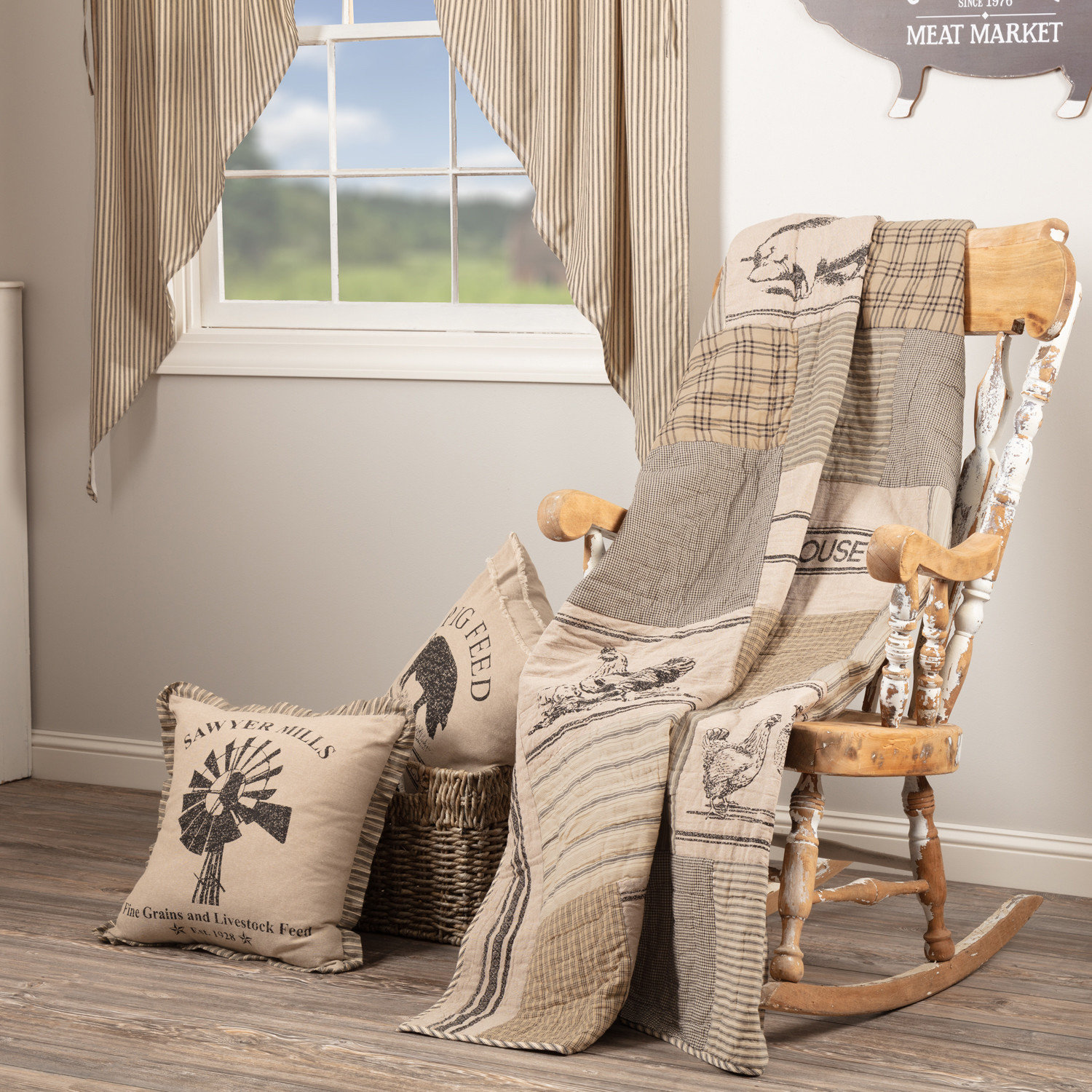 Sawyer Mill Charcoal Farm Animal Quilted Throw, 60x50 - Farmhouse ...