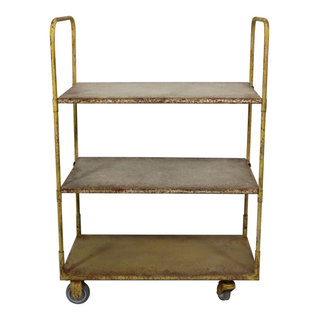 Metal Vintage Reproduction 3-Tier Cart on Wheels, Distressed Gold ...
