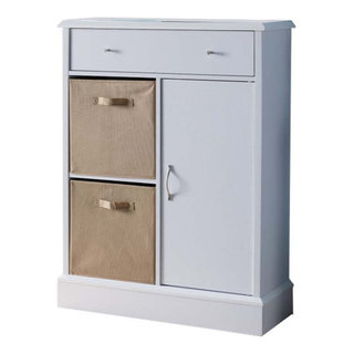 Wooden Storage Cabinet with one Door and Two Bin Compartments, White ...