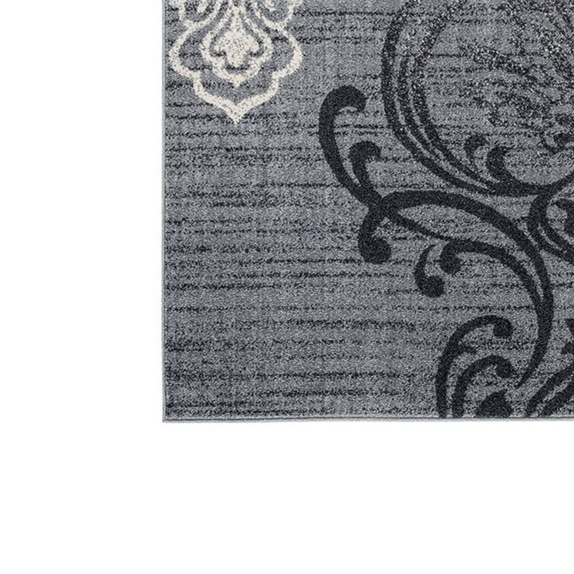 Rectangular Polypropylene Rug with Damask Prints, Large, Gray and Black ...