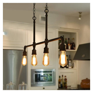 4-Light Iron Pipe Black Metal Chandelier - Industrial - Kitchen Island ...