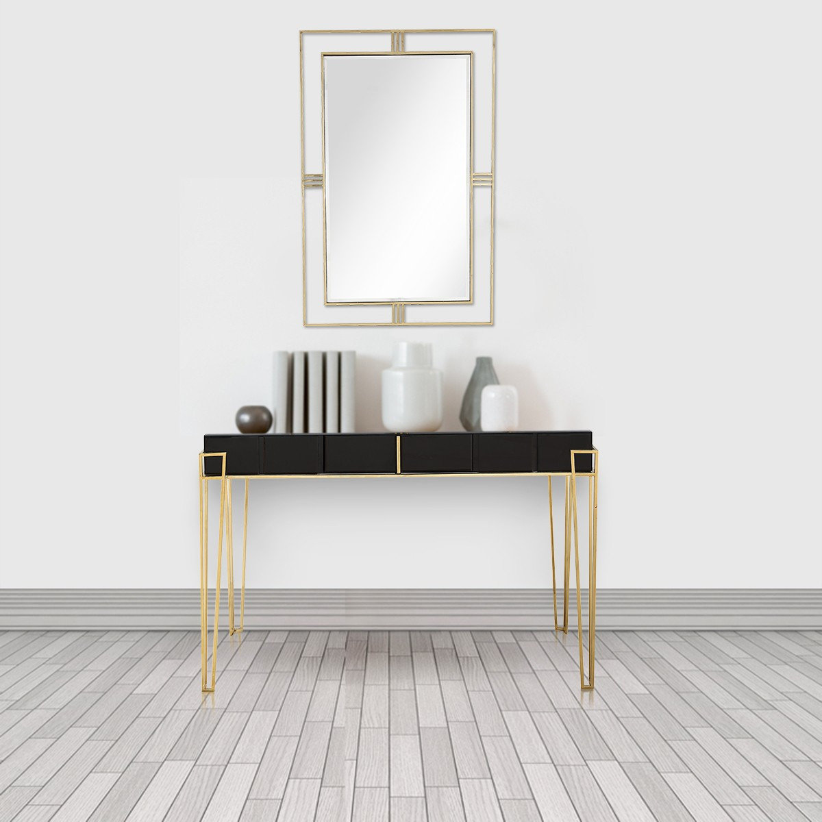 Modern Black and Gold Console Table and Mirror Set - Contemporary ...