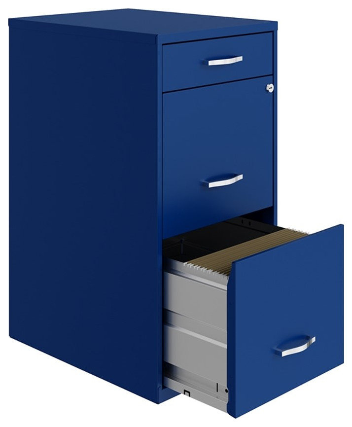 Pemberly Row 18" 3-Drawer Modern Metal Organizer File Cabinet in Blue ...