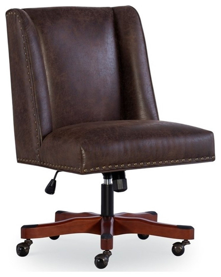 Pemberly Row Contemporary Wood Upholstered Office Chair in Brown ...