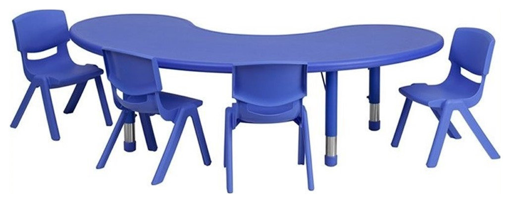 Flash Furniture 5 Piece Half Moon Activity Table Set in Blue, 5 Piece ...
