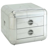 22" Silver Aluminum Aviator Trunk Style Square End Table With 2 Drawers ...