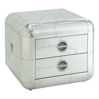 22" Silver Aluminum Aviator Trunk Style Square End Table With 2 Drawers ...