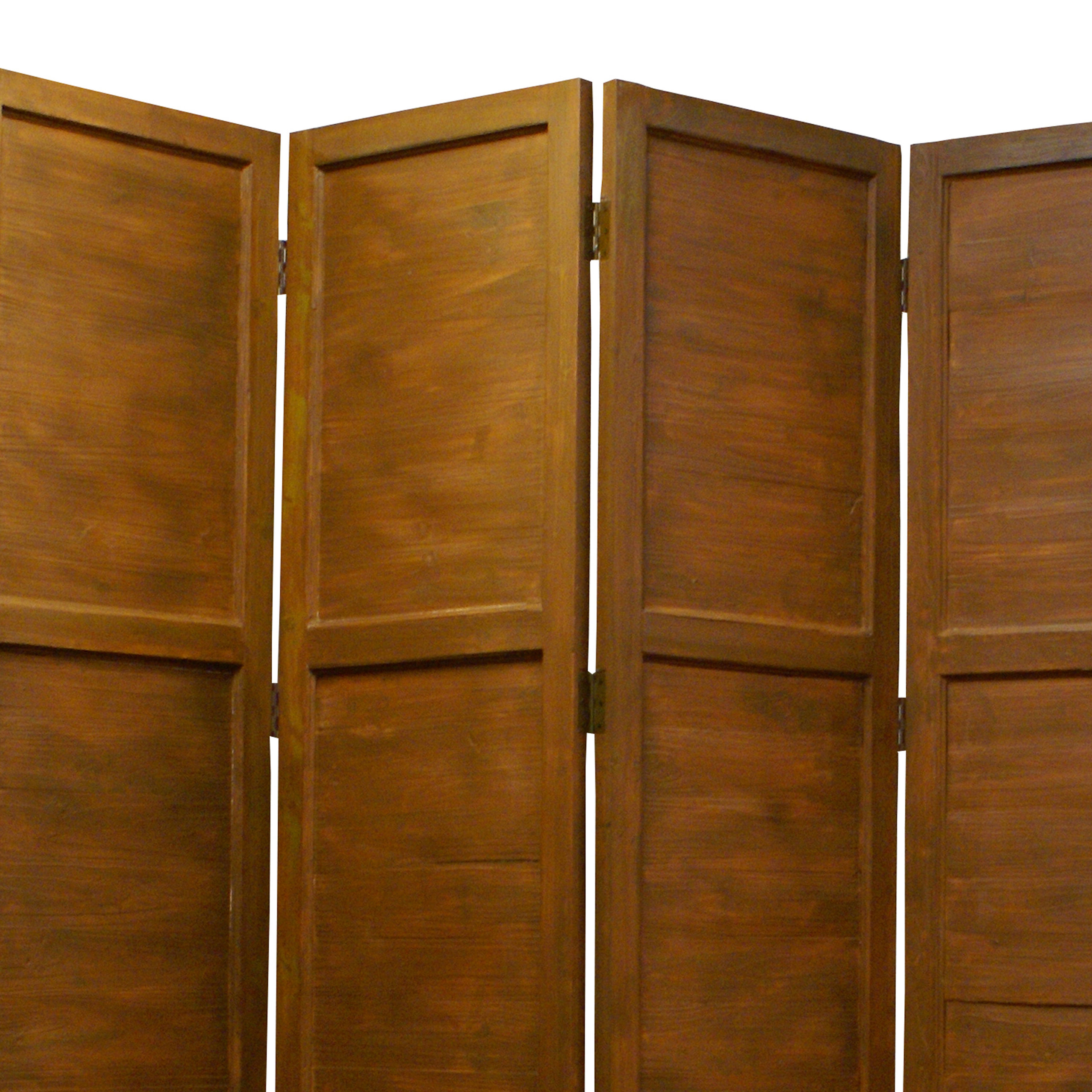Wooden 4 Panel Foldable Floor Screen with Washed Panels, Brown ...