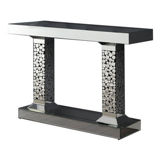 Metal Sofa Console Table with Geometric Accent Inlays, Silver ...