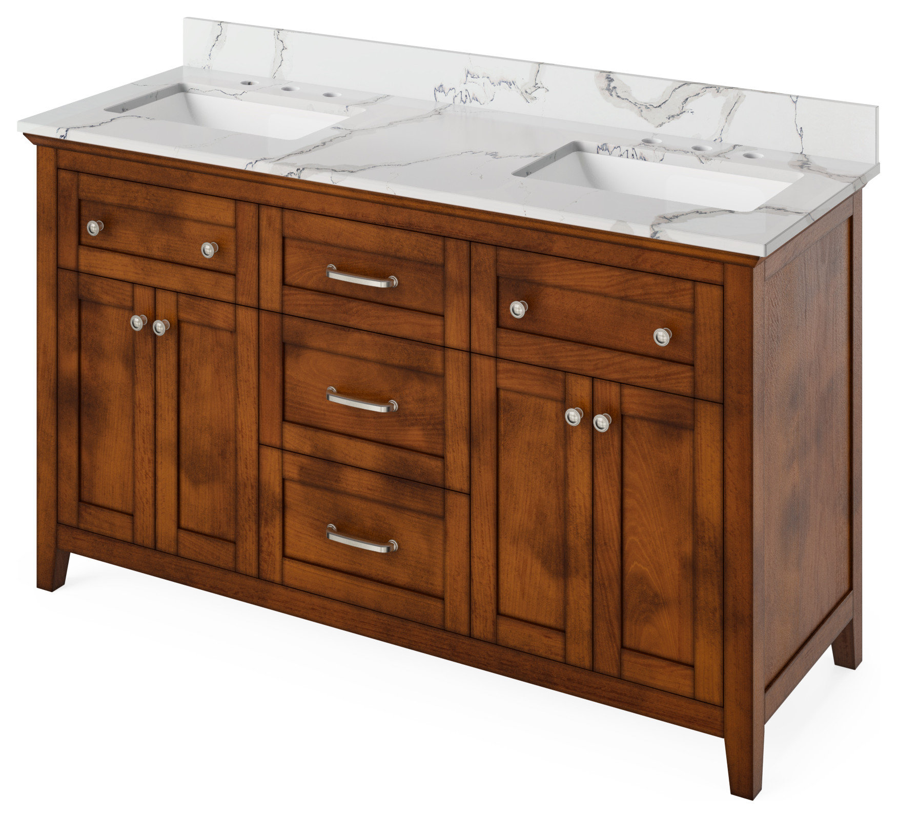 60" Chocolate Chatham Vanity, Double Bowl, Calacatta Vienna Quartz ...