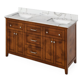 60" Chocolate Chatham Vanity, Double Bowl, Calacatta Vienna Quartz ...