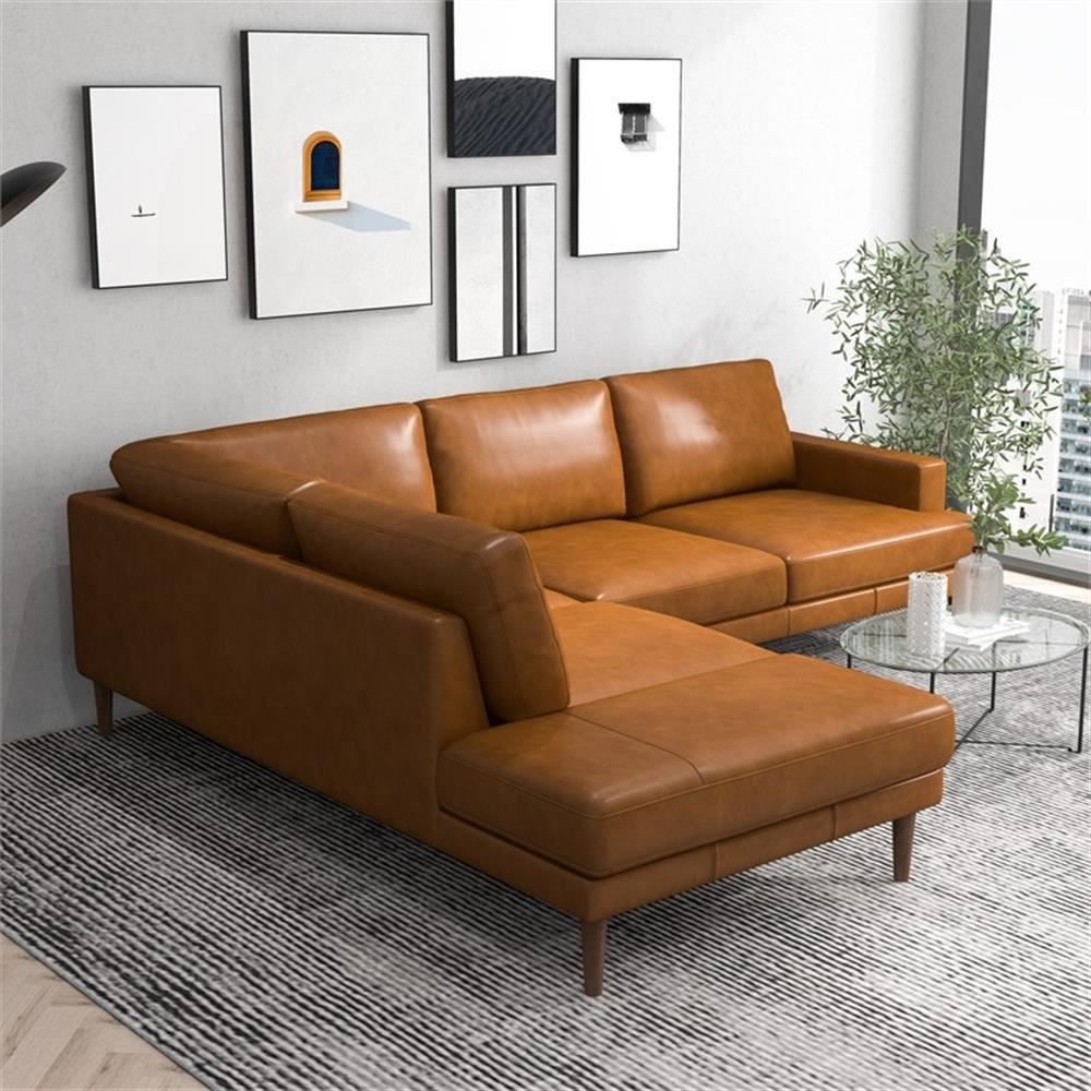 Aplee Modern Living Room Genuine Leather Corner Sectional Couch in ...