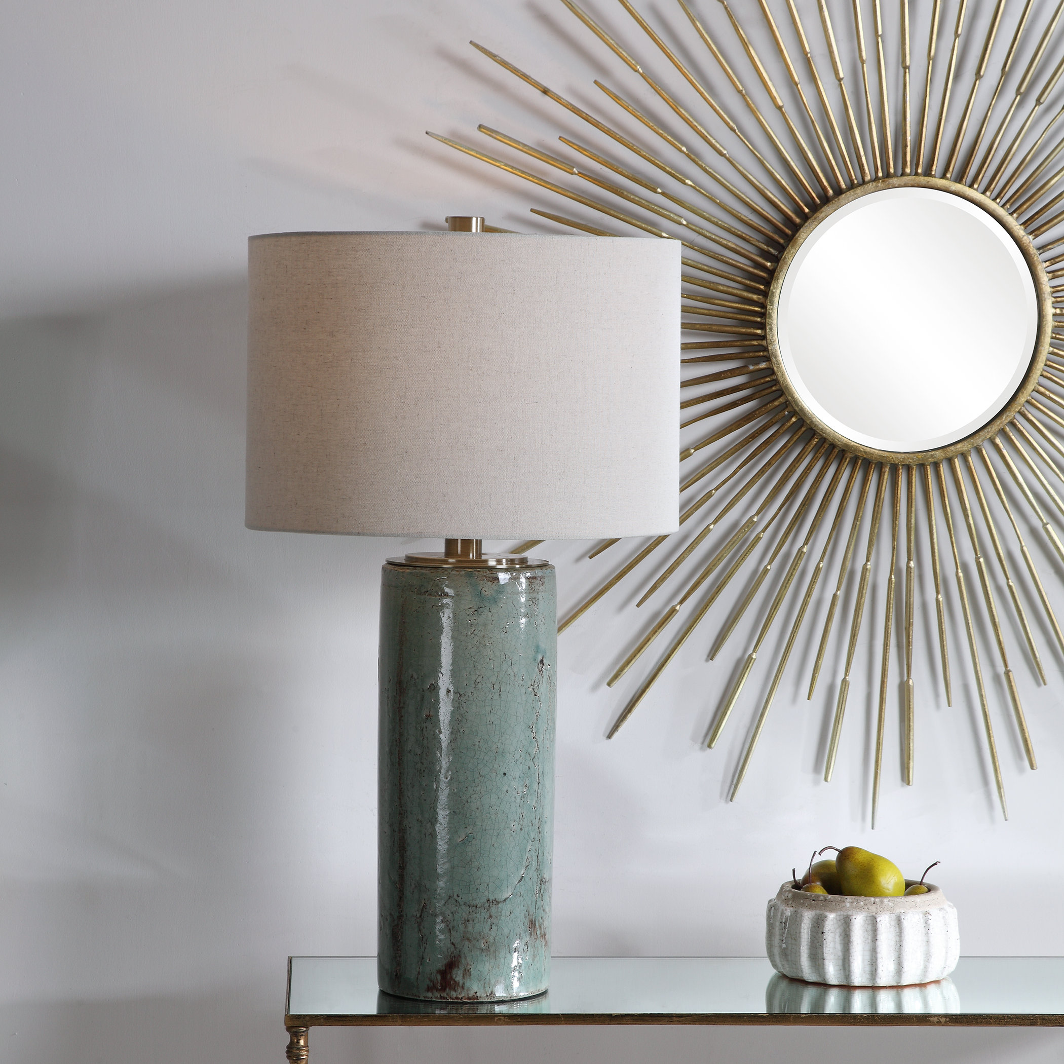 Rustic Elegant Turquoise Aqua Ceramic Table Lamp Crackled Bronze Beige ...