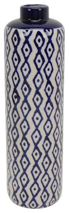 Sagebrook Home Ceramic Diamond Pattern Vase, Blue/White, 3.5"x12 ...