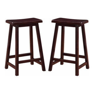 Home Square 24" Wooden Saddle Stool with Slanted Legs in Brown - Set of ...