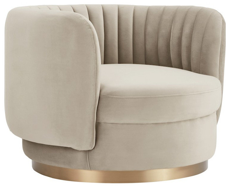 Armen Living Davy Swivel Accent Chair, Gold Base/Taupe Velvet ...
