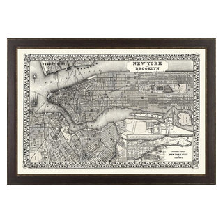Vintage Framed City Map of New York City - Contemporary - Prints And ...