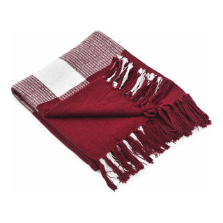 Red Woven Cotton Checkered Throw Blanket - Rustic - Throws - by ...