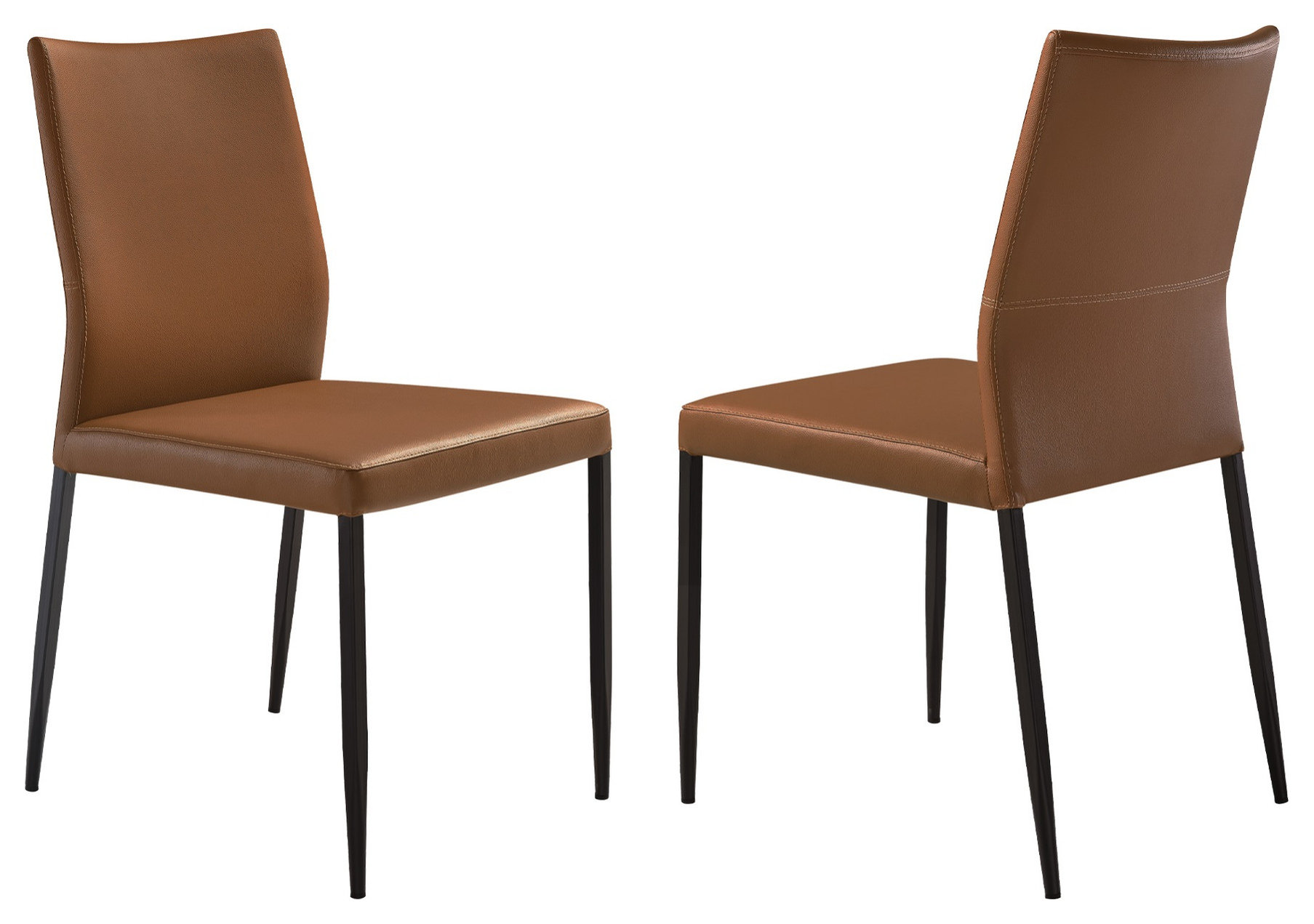 Kash Dining Chair in Brown Faux Leather with Black Metal Legs - Set of ...