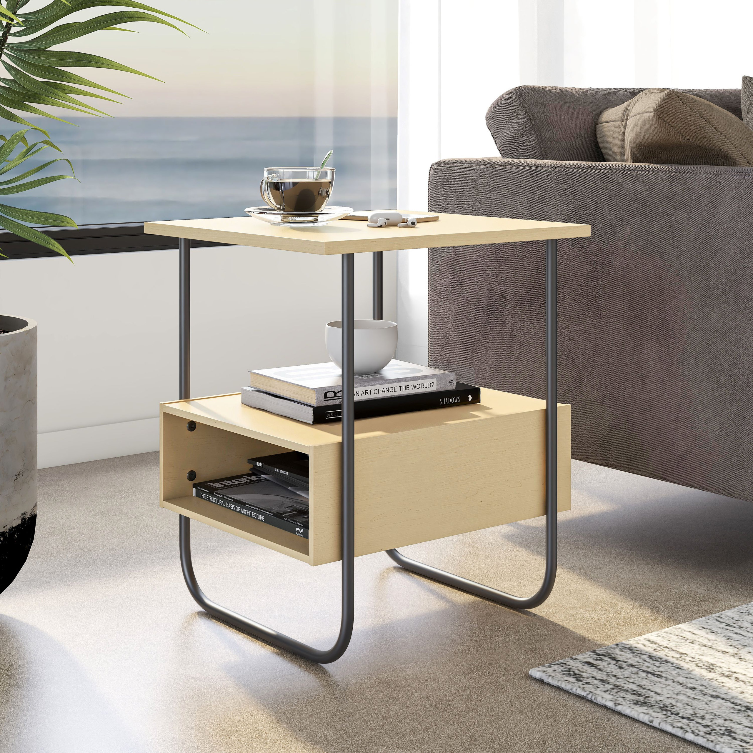 Rivo 18.5" Light Maple Rectangle End Table Open Shelf Bottom ...