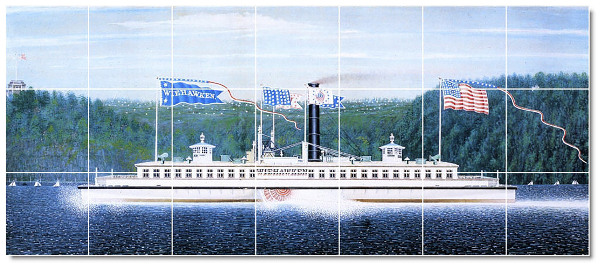 James Bard Ship Boat Painting Ceramic Tile Mural #96, 56" Wide x 24 ...