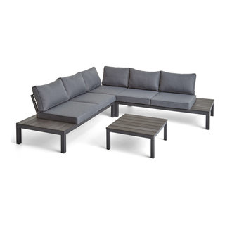 GDF Studio Leo Outdoor Aluminum V Shaped Faux Wood Sectional Sofa Set Transitional Outdoor Lounge Sets by GDFStudio Houzz
