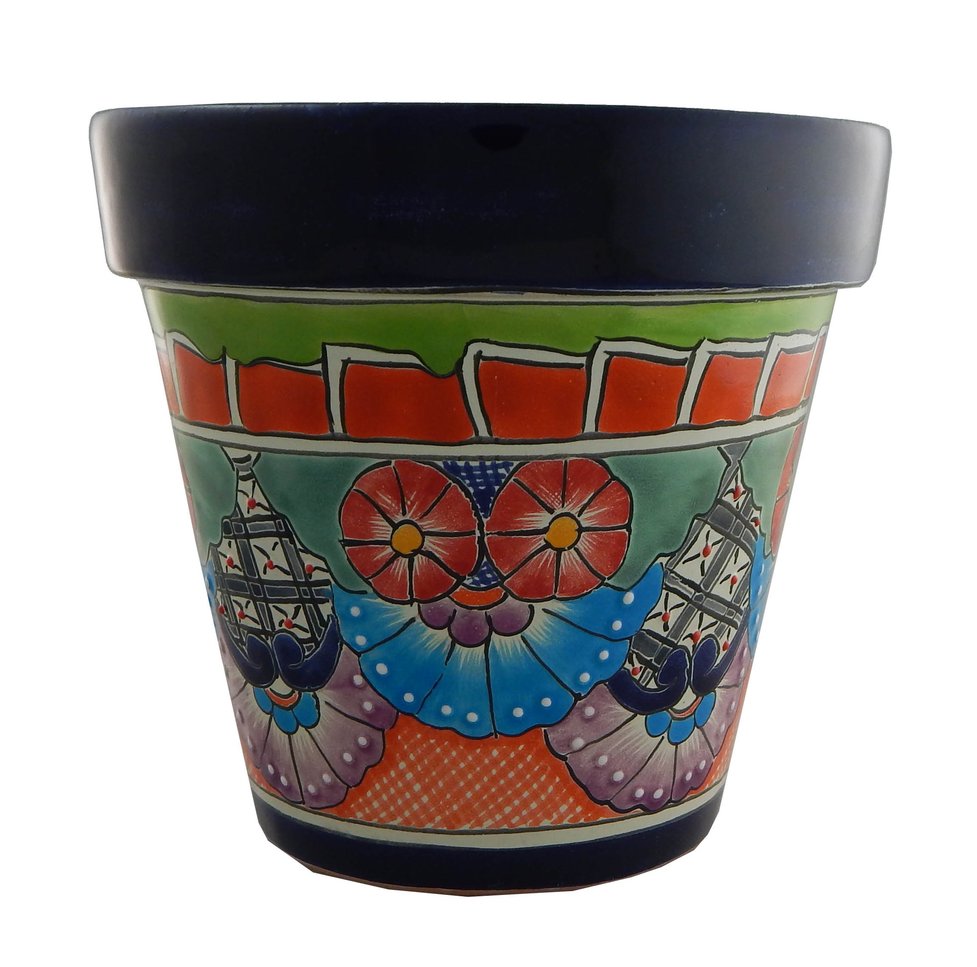 Mexican Ceramic Flower Pot Planter Folk Art Pottery Handmade Talavera ...
