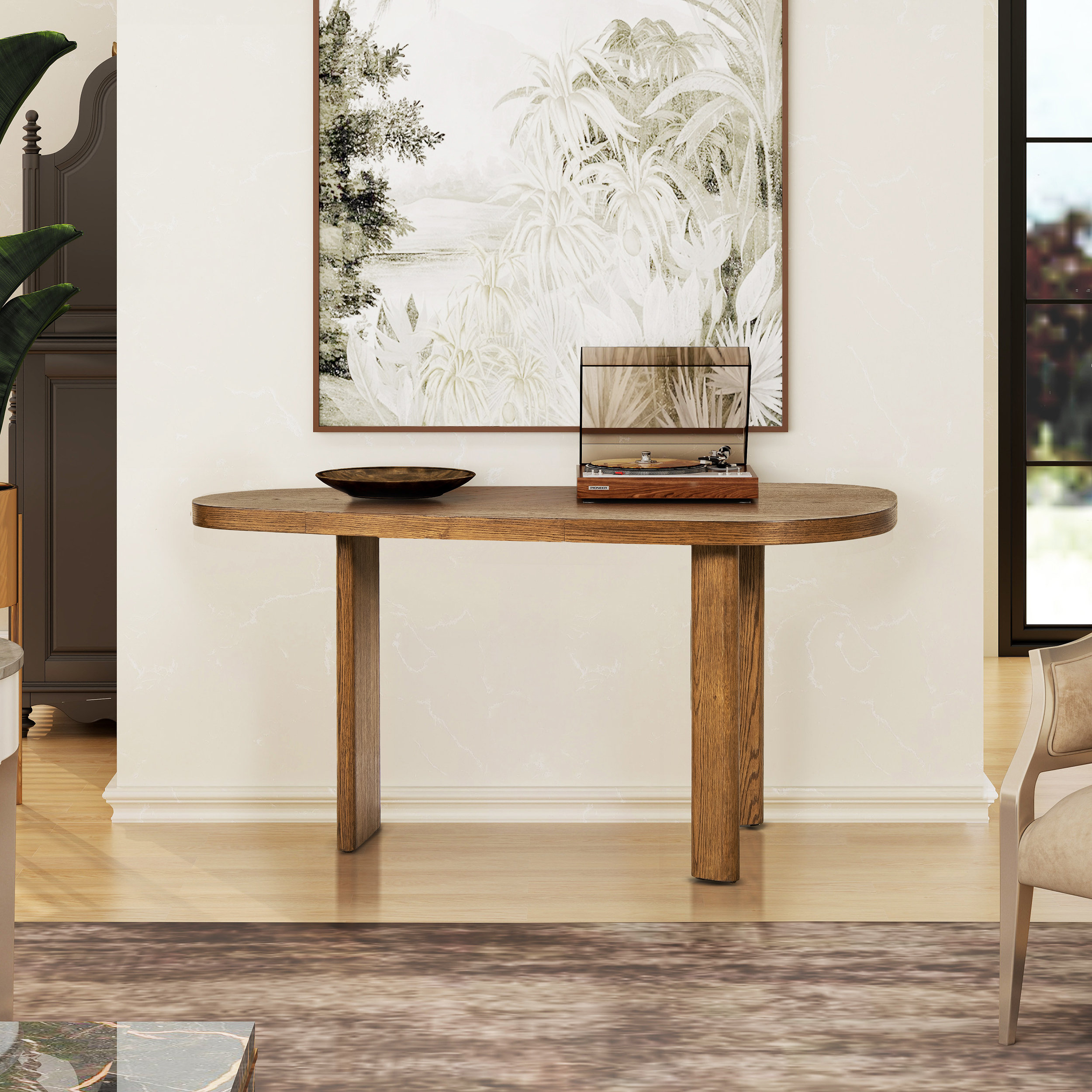 Melvin 60" Oak Wood Oblong Console Table, Cafe Brown - Transitional ...